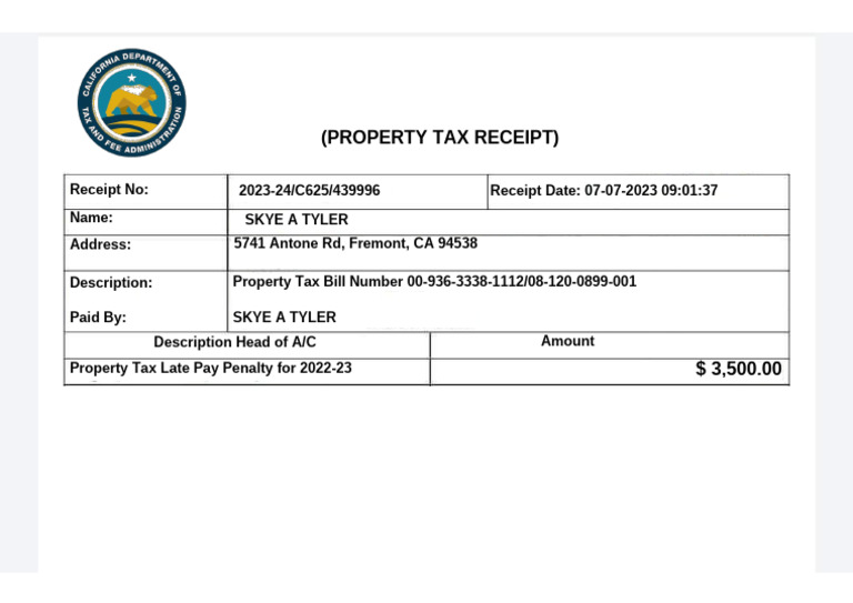Tax Receipt CA Property | PDF