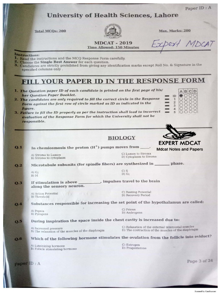 Mdcat Paper 2019 | PDF