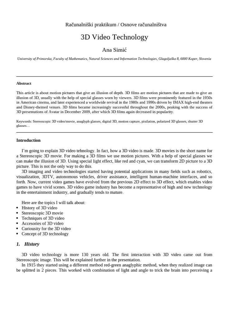 3D Video Technologies | PDF