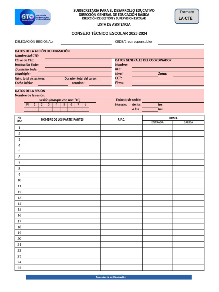 LISTA DE ASISTENCIA CTE Formato en Blanco | PDF