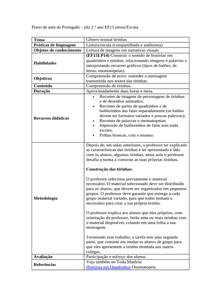Plano de Aula de Port. e Mat. | PDF