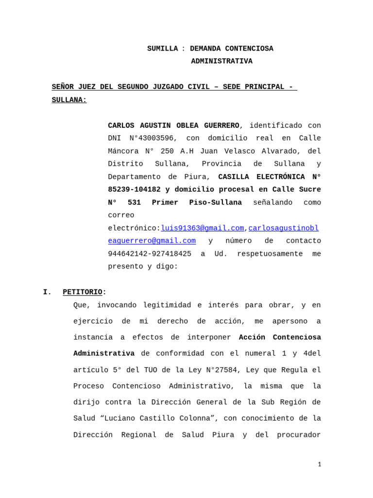 Demanda Contenciosa-Oblea-Corregida | PDF
