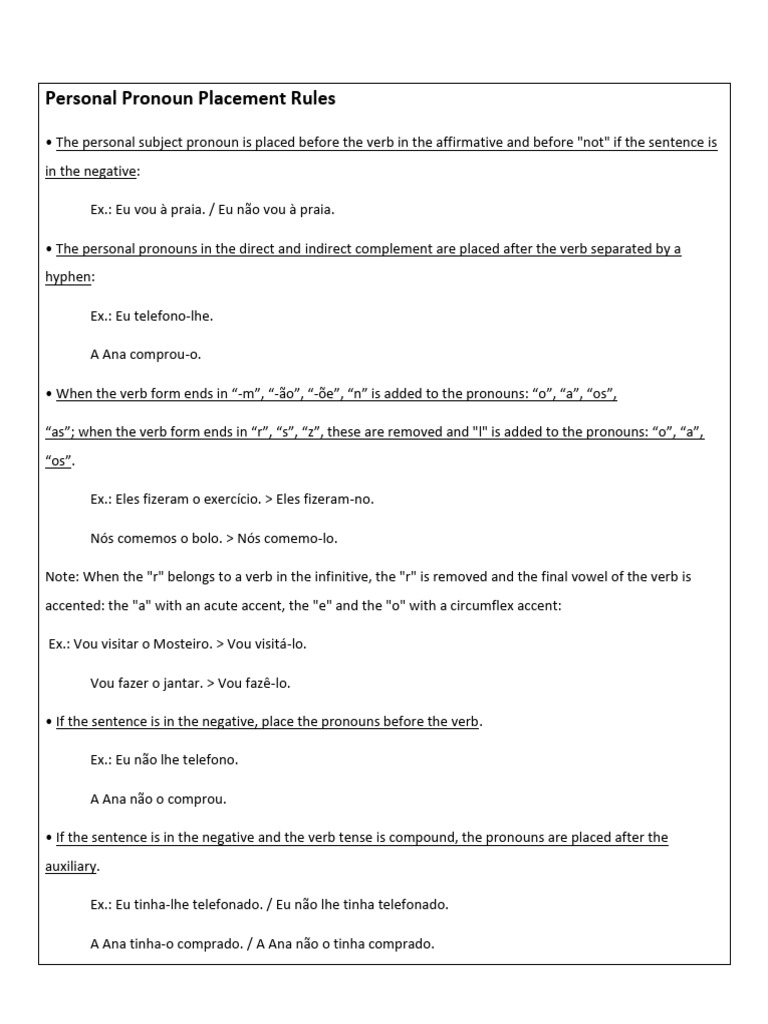 Personal Pronoun Placement Rules | PDF