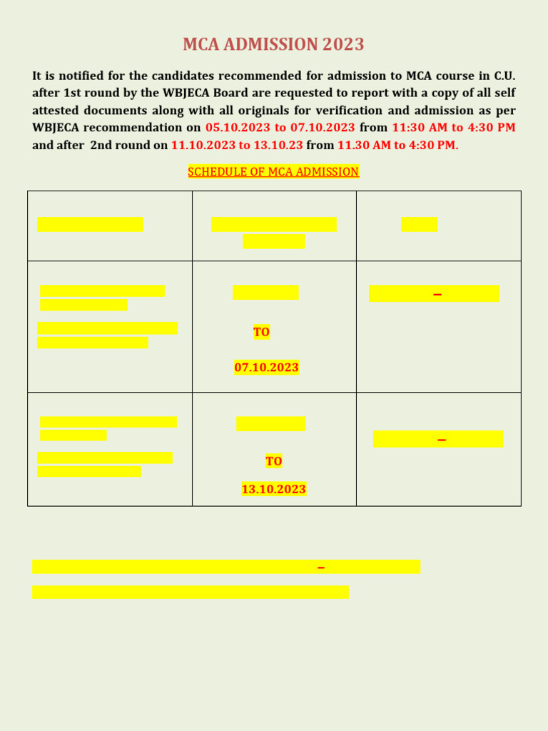 Notice Mca Admission | PDF