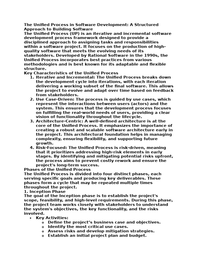 The Unified Process in Software Development | PDF