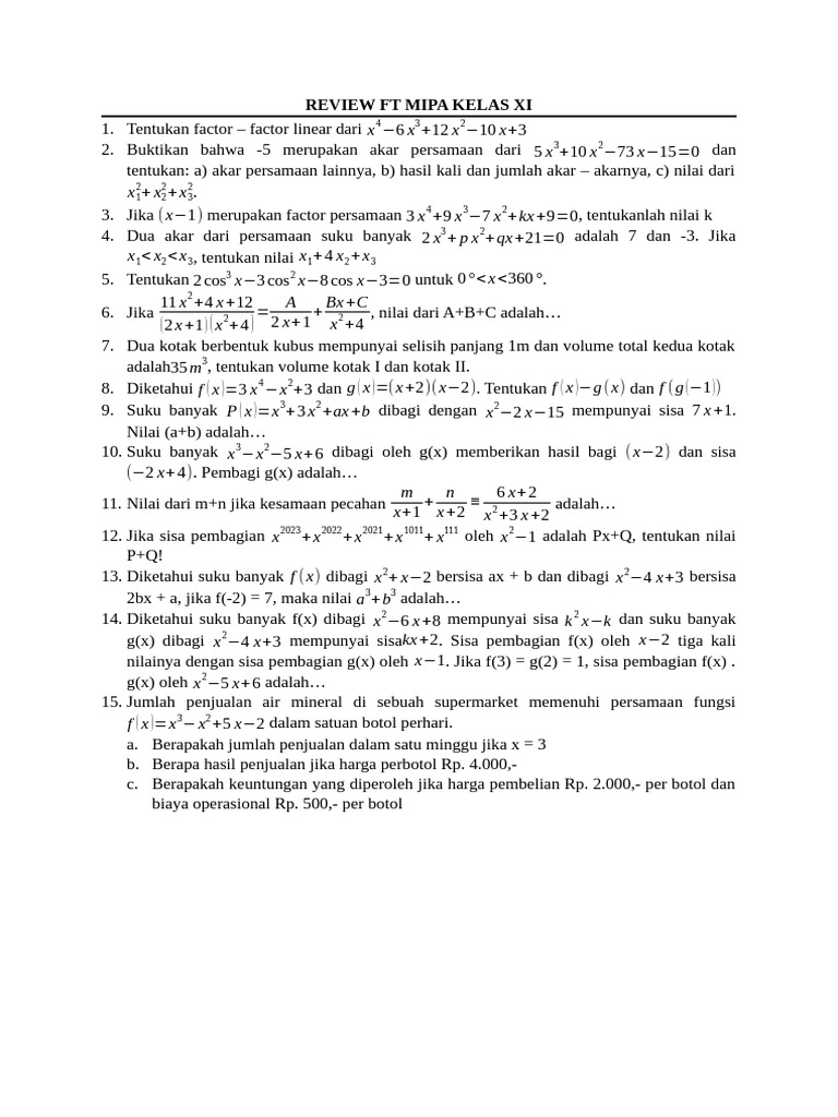 REVIEW FT MIPA KELAS XI | PDF