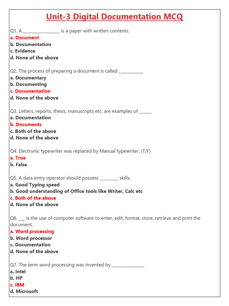 Unit-3 Digital Documentation MCQ | PDF