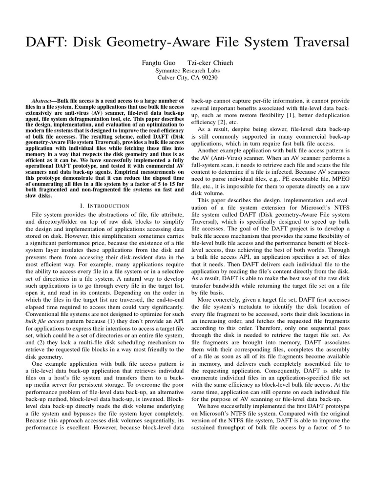 DAFT Disk Geometry-Aware File System Traversal | PDF