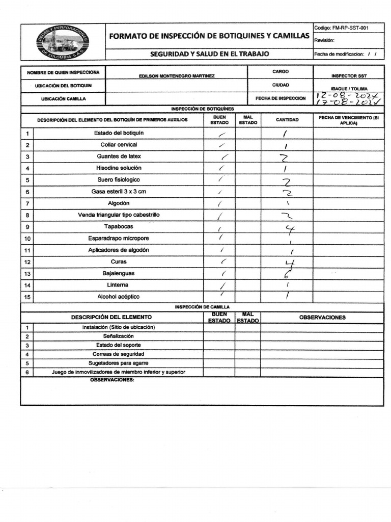 Formato Inspeccion de Botiquines | PDF