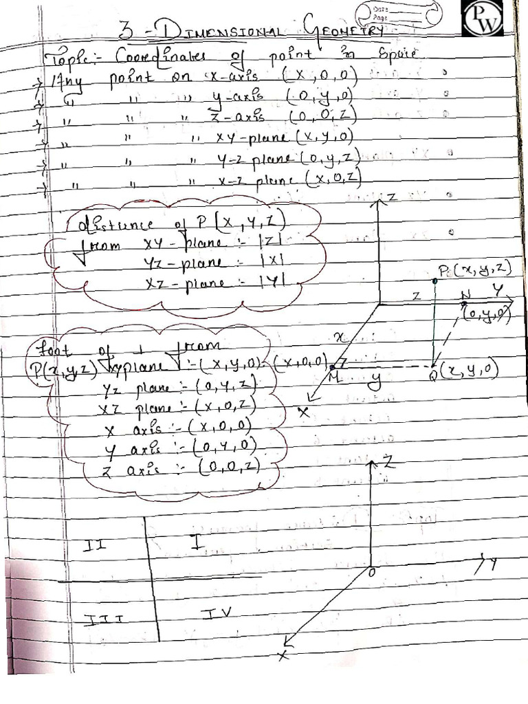 Three Dimensional Geometry Handwritten Notes Lakshya JEE 2024 | PDF