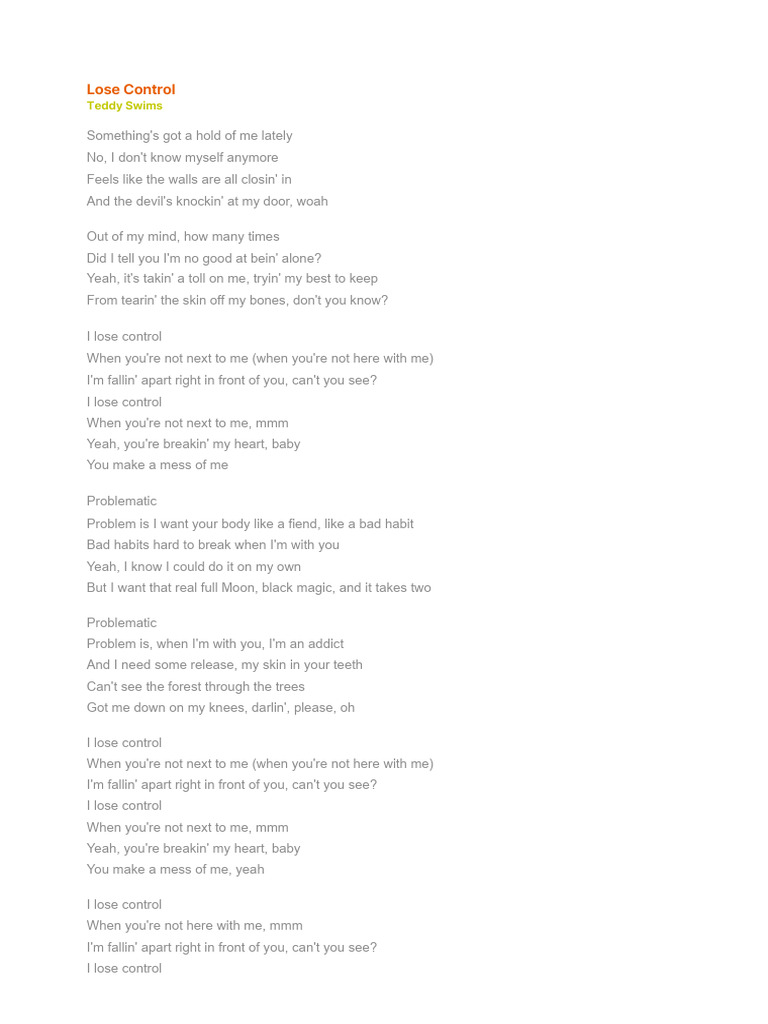 Lose Control - Teddy Swims | PDF