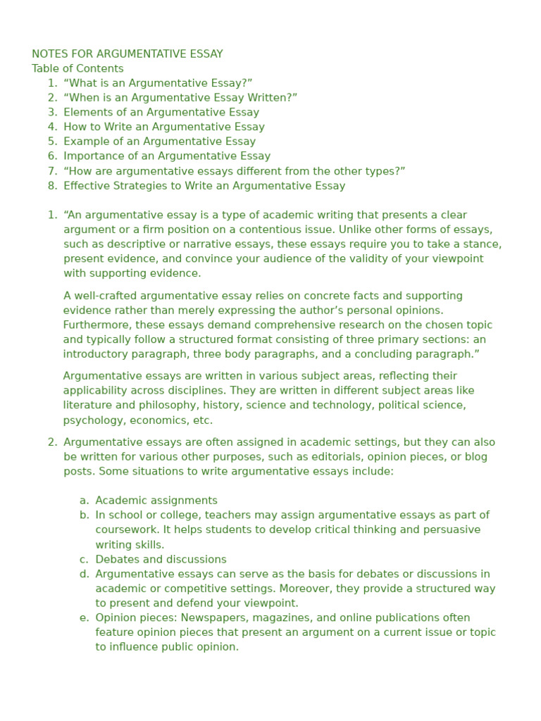 Notes For Argumentative Essay | PDF | Essays | Citation