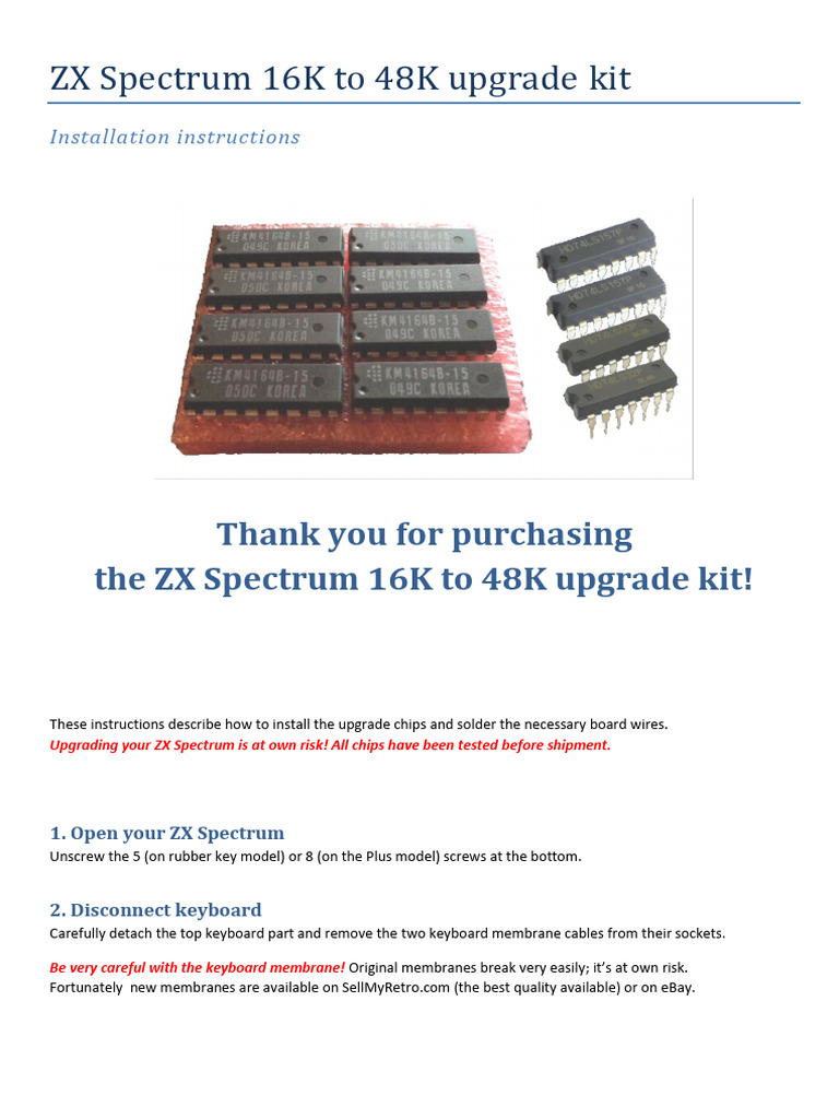 ZX Spectrum 16K To 48K Upgrade Kit Installation Manual | PDF