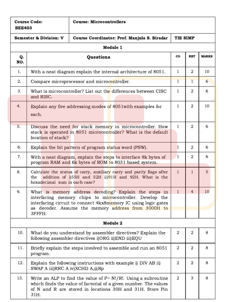 Microcontroller Question Bank | PDF | Microcontroller | Central Processing Unit