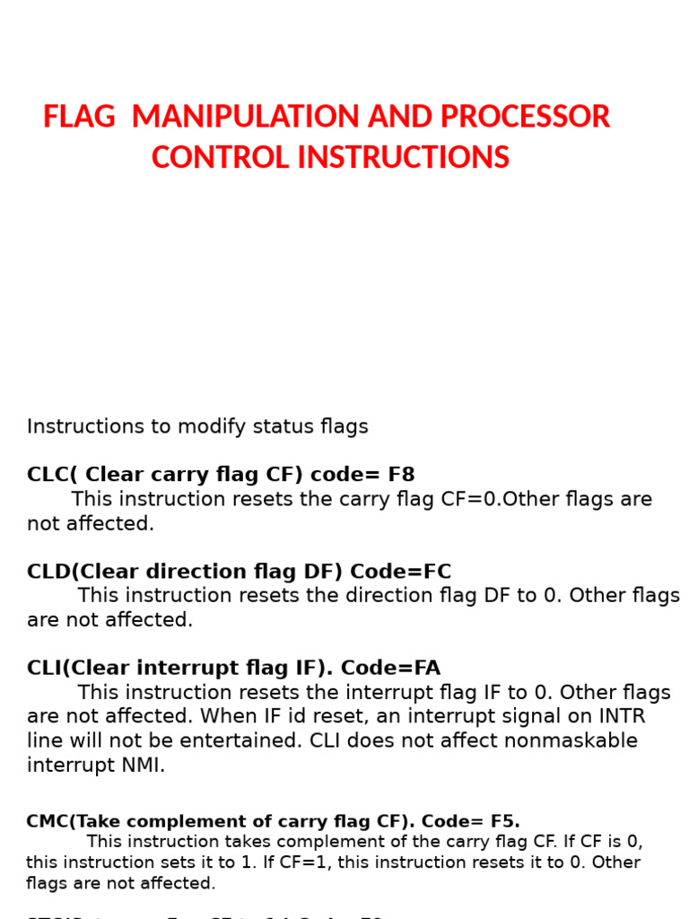 8086 Flag Manipulation Instructions | PDF
