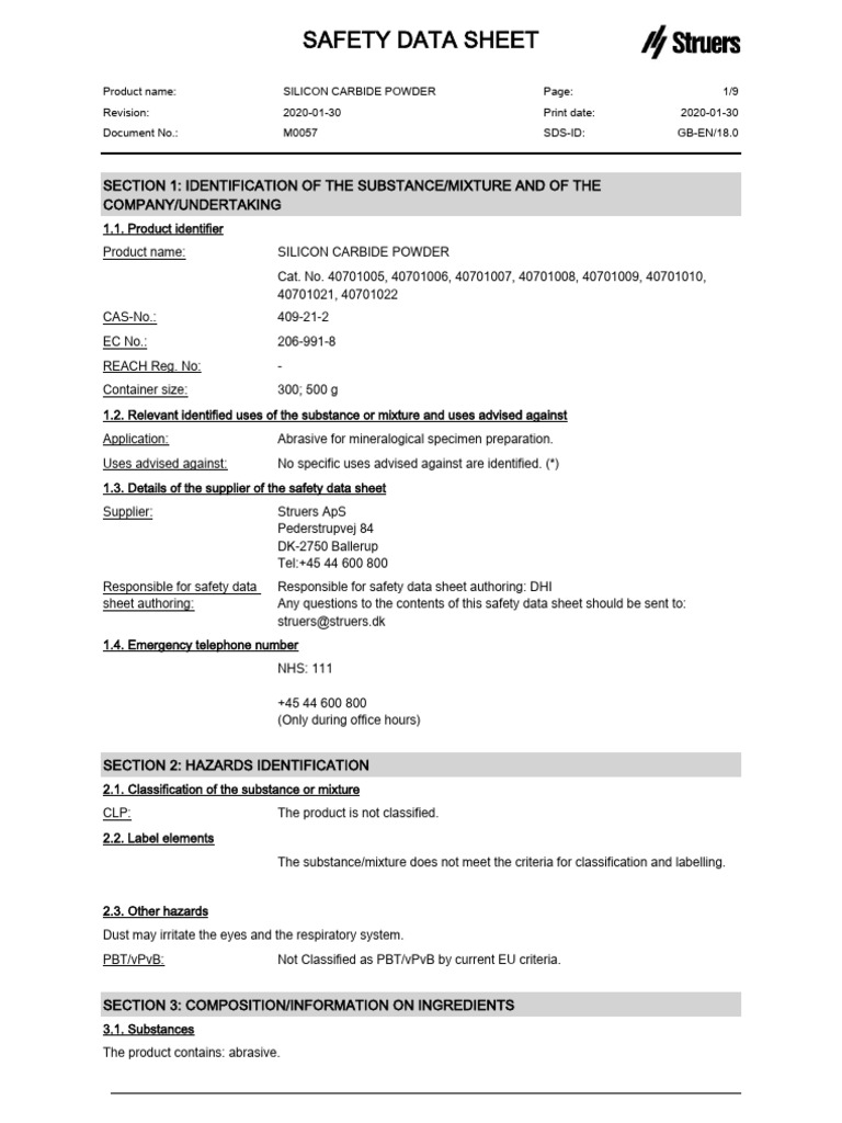 SDS Silicon Carbide Powder GB en M0057 | PDF