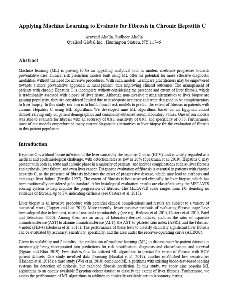 Applying Machine Learning To Evaluate For Fibrosis in Chronic Hepatitis ...