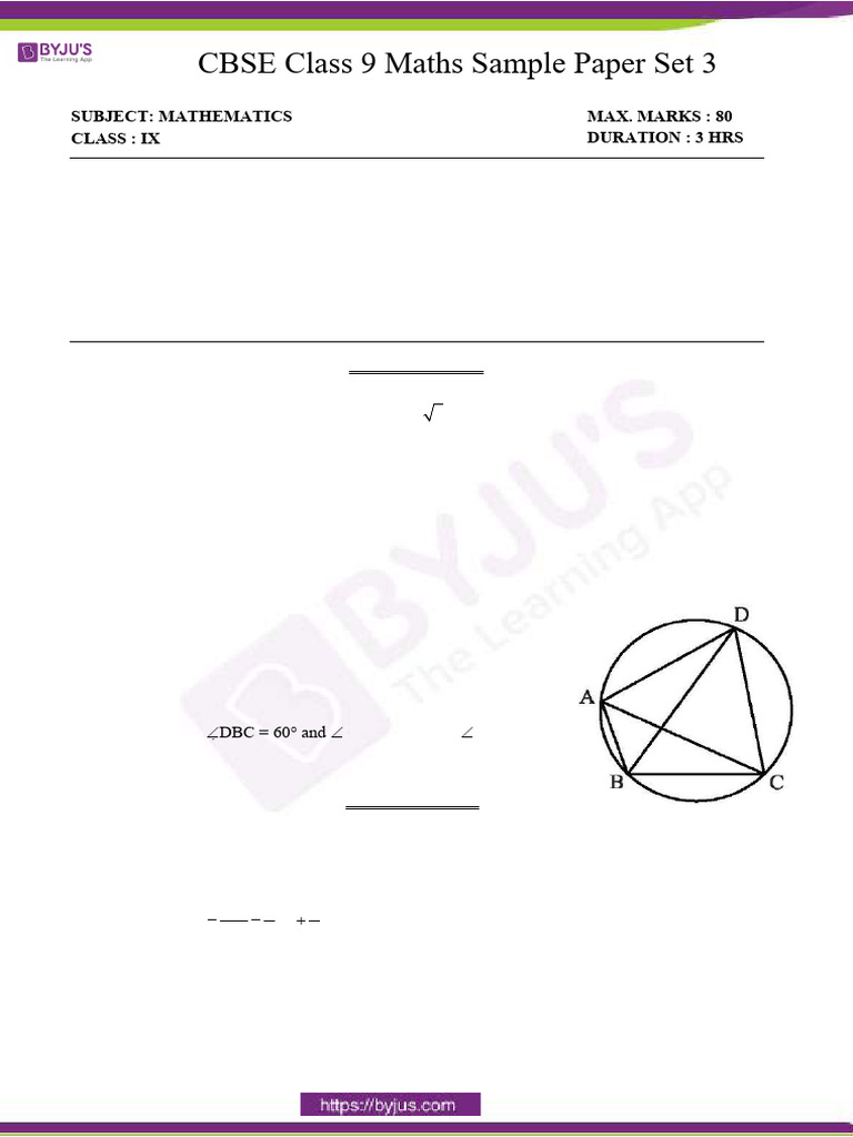 CBSE Sample Paper Class 9 Maths Set 3 | PDF