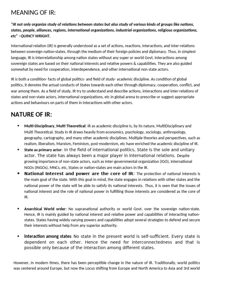 Meaning of Ir | PDF | International Relations | Political Science