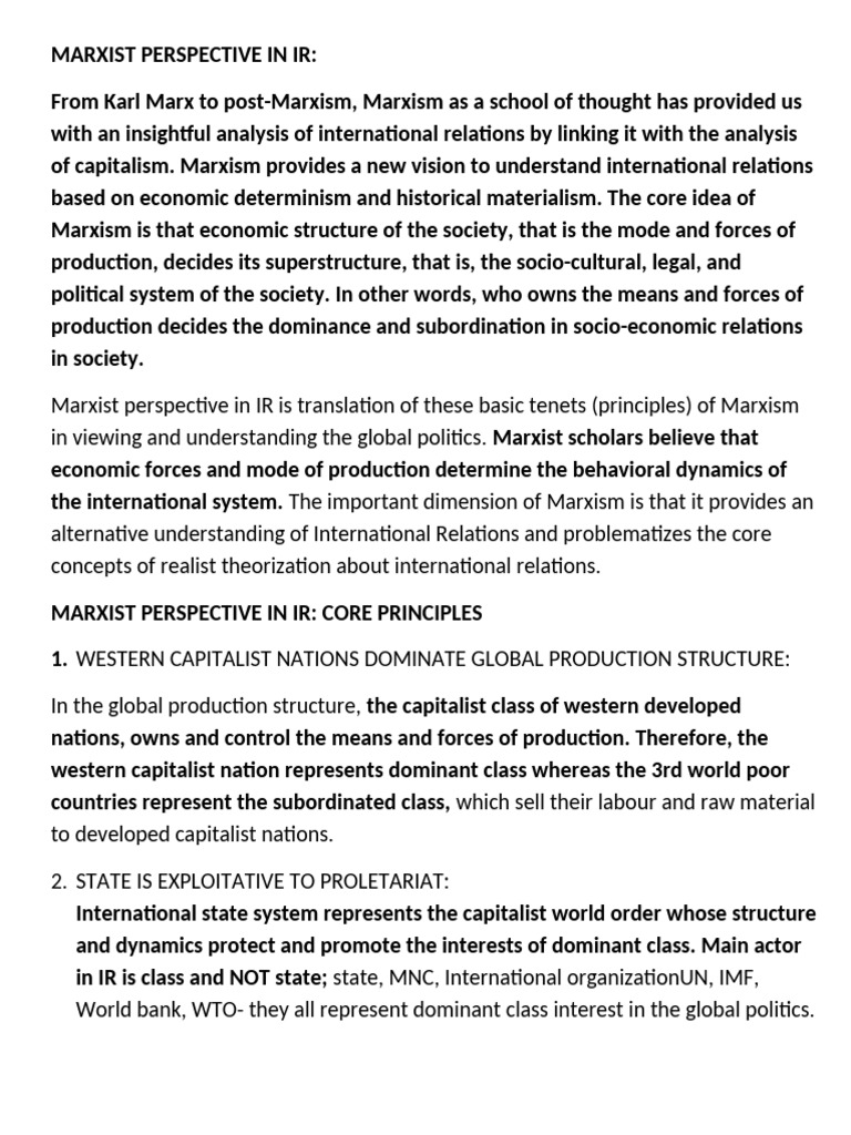 Marxist Perspective in Ir | PDF | Marxism | History