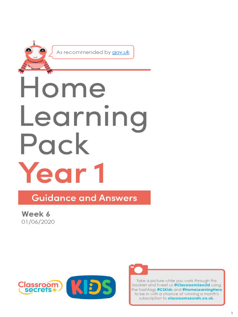 Year 1 Week 6 Home Learning Pack Guidance and Answers | PDF
