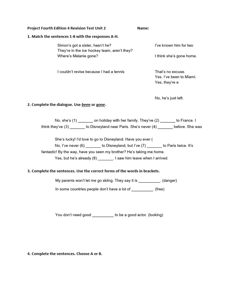 Project 4 Unit 2 Revision Test | PDF