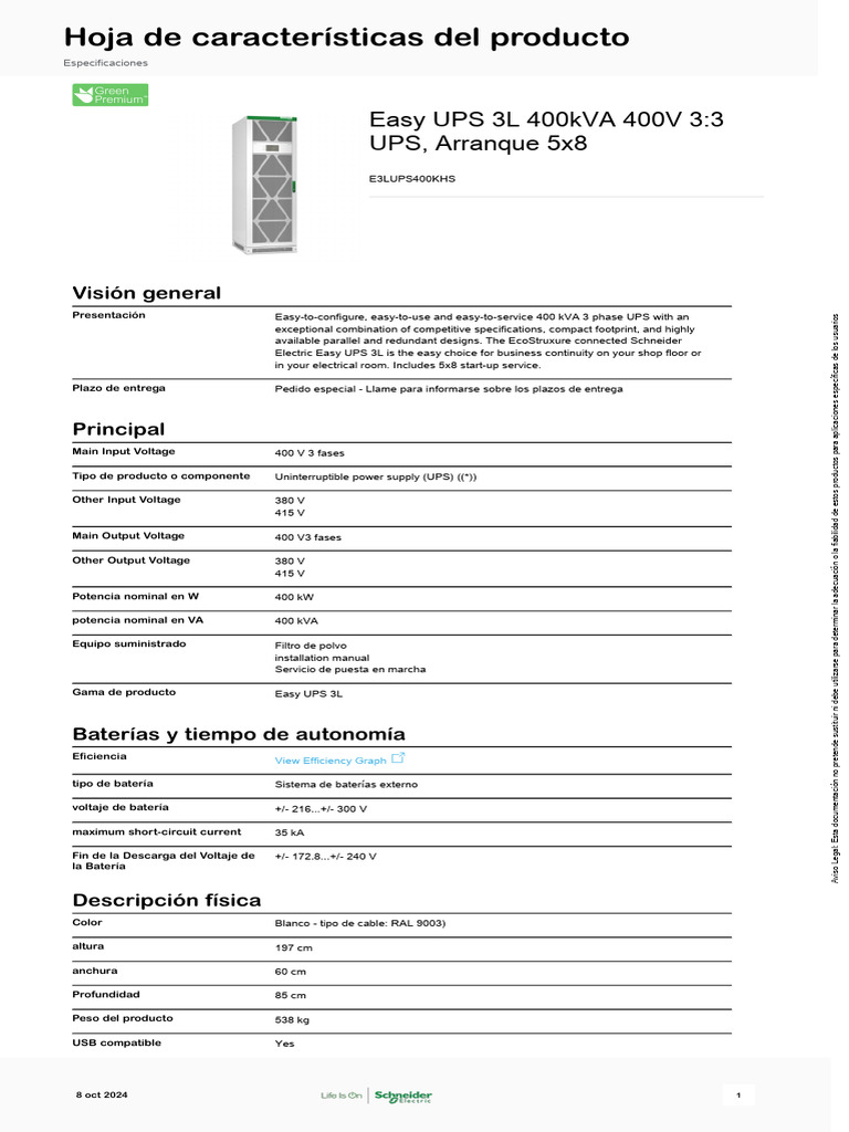Schneider Electric - Easy-UPS-3L - E3LUPS400KHS | PDF