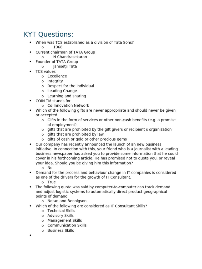 TCS KYT Questions | PDF