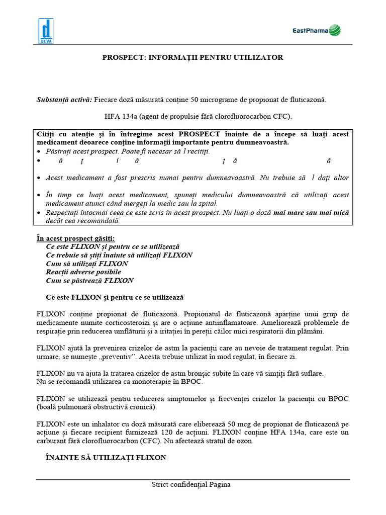 Flixon 50 Micrograme Doza 1 Inhalator X 120 Doze Unifarm 8281 | PDF ...
