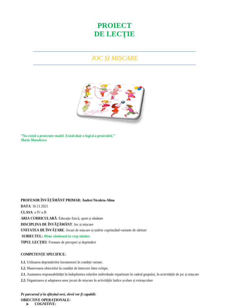 Proiect Joc Si Miscare Andrei Nicoleta Alina Ic2 | PDF