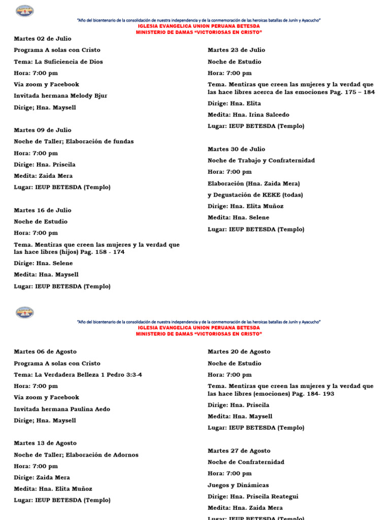 PROGRAMA Julio Damas Victoriosas | PDF