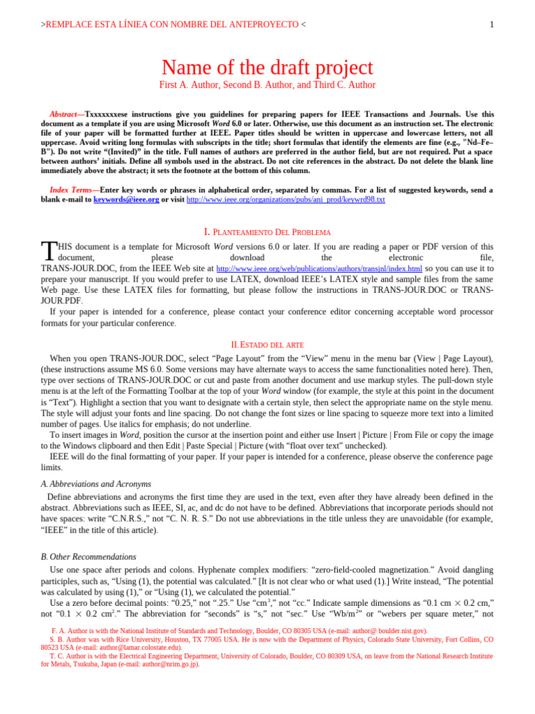 IEEE Format English - Draft Project One Column | PDF