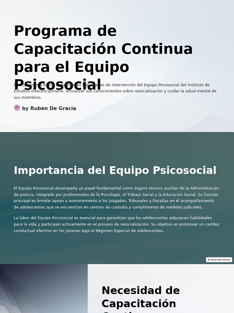 Programa de Capacitacion Continua para El Equipo Psicosocial | PDF