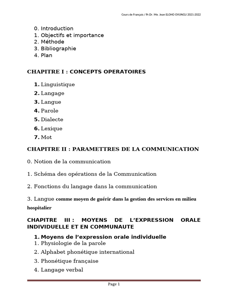 Cours de Francais | PDF
