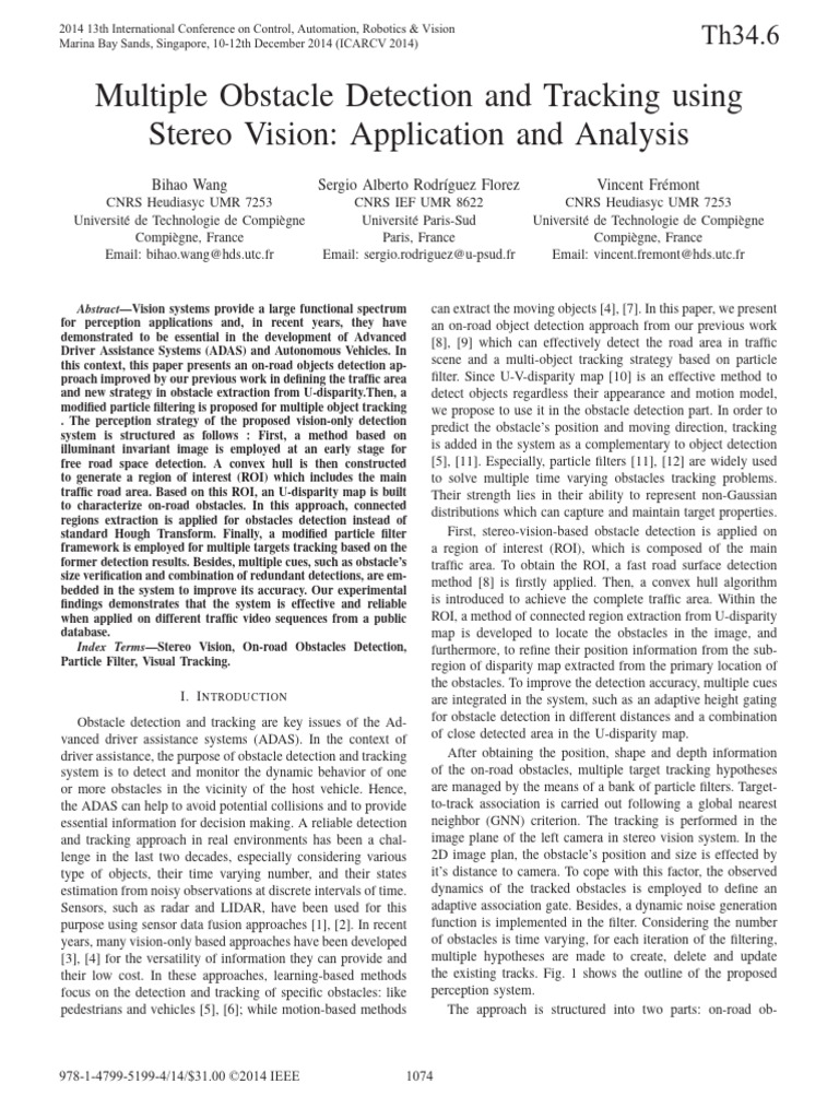 Multiple Obstacle Detection and Tracking Using Stereo Vision Application and Analysis - 006 | PDF