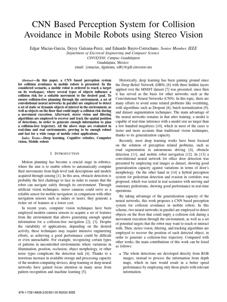 CNN Based Perception System For Collision Avoidance in Mobile Robots Using Stereo Vision - 007 | PDF