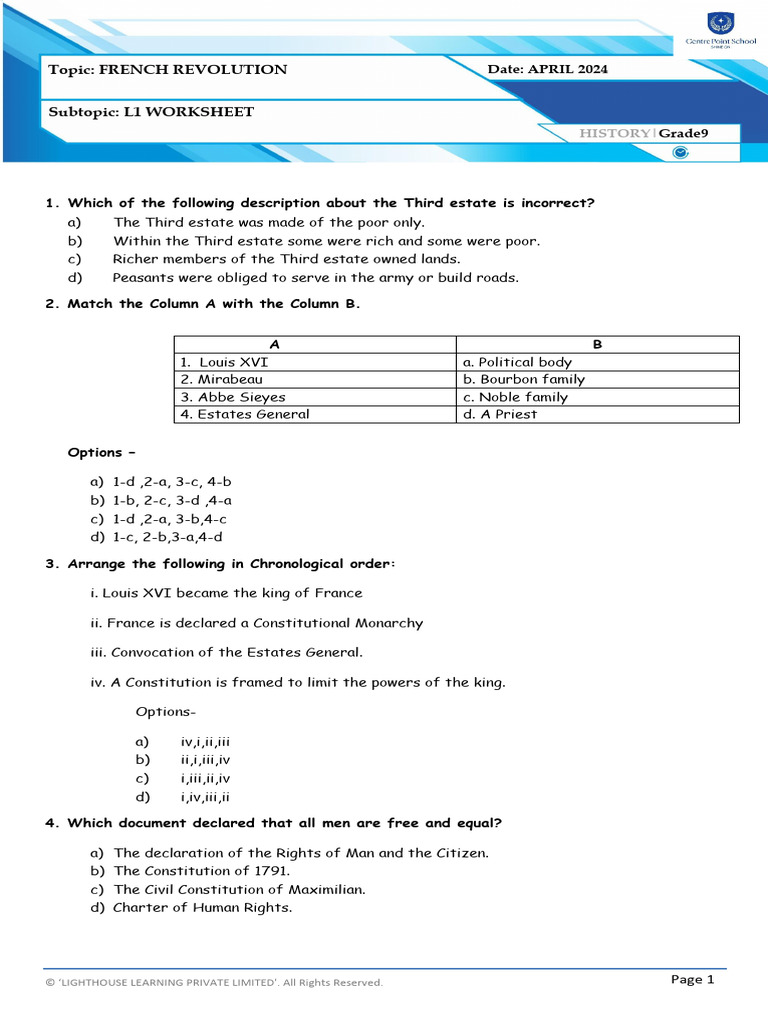 L1 Worksheet FR | PDF