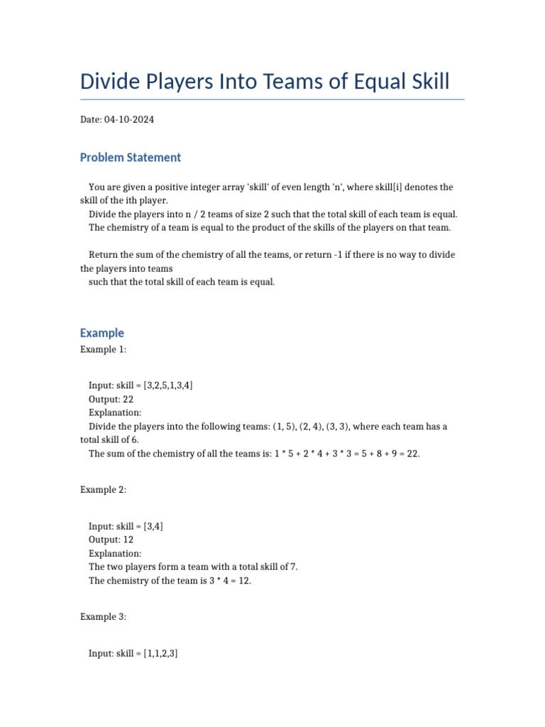 Divide Players Into Teams of Equal Skill | PDF