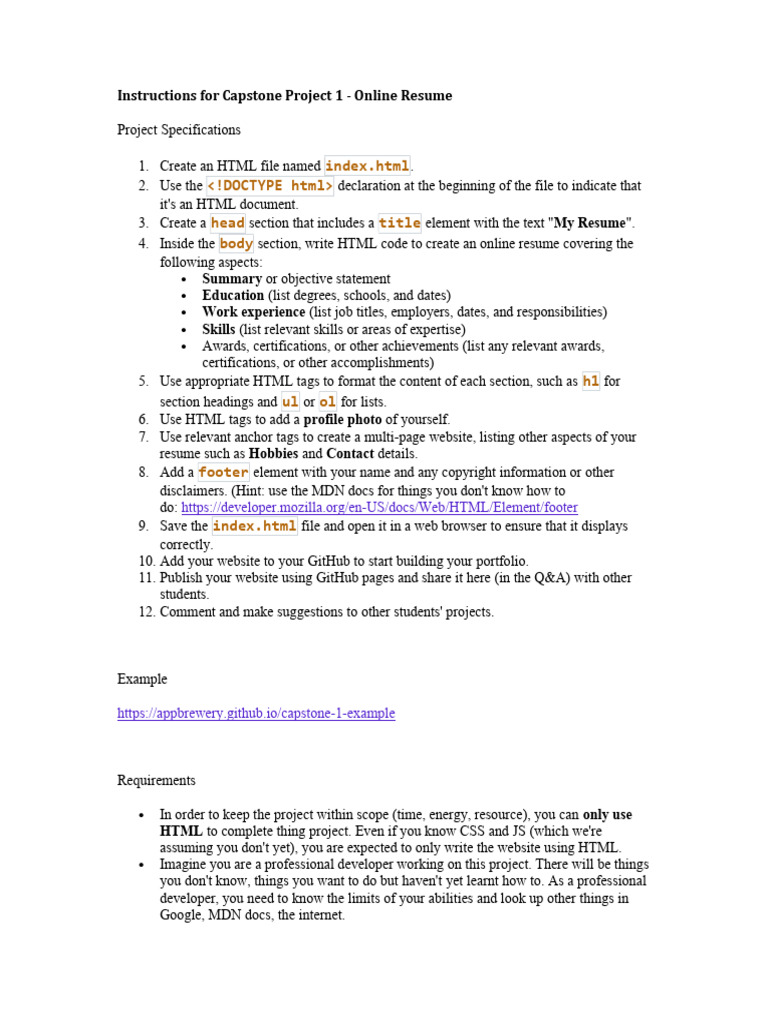 Capstone - 1 Instructions | PDF