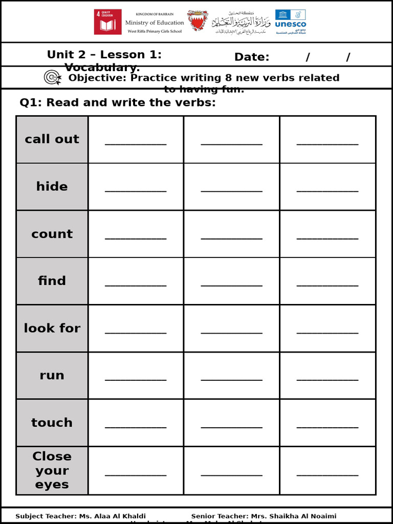 U2 - L1 Worksheet | PDF