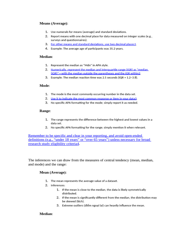 Inferences of Means, Mode, Median, Range, and Standard Deviation | PDF