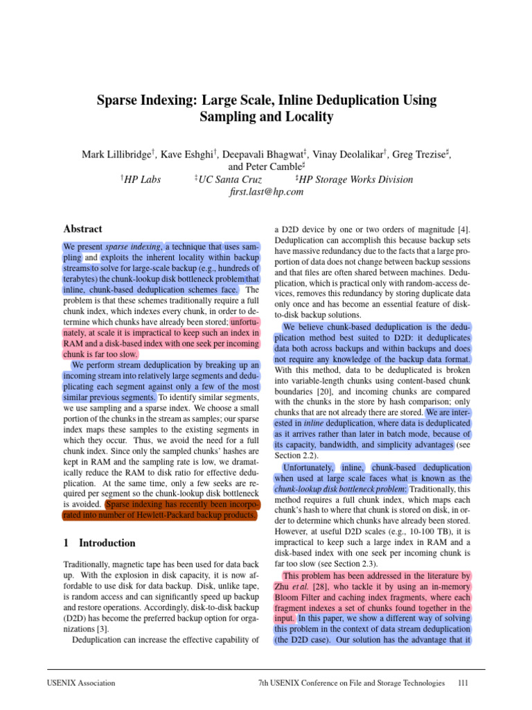 Sparse Indexing Large Scale, Inline Deduplication Using Sampling and ...