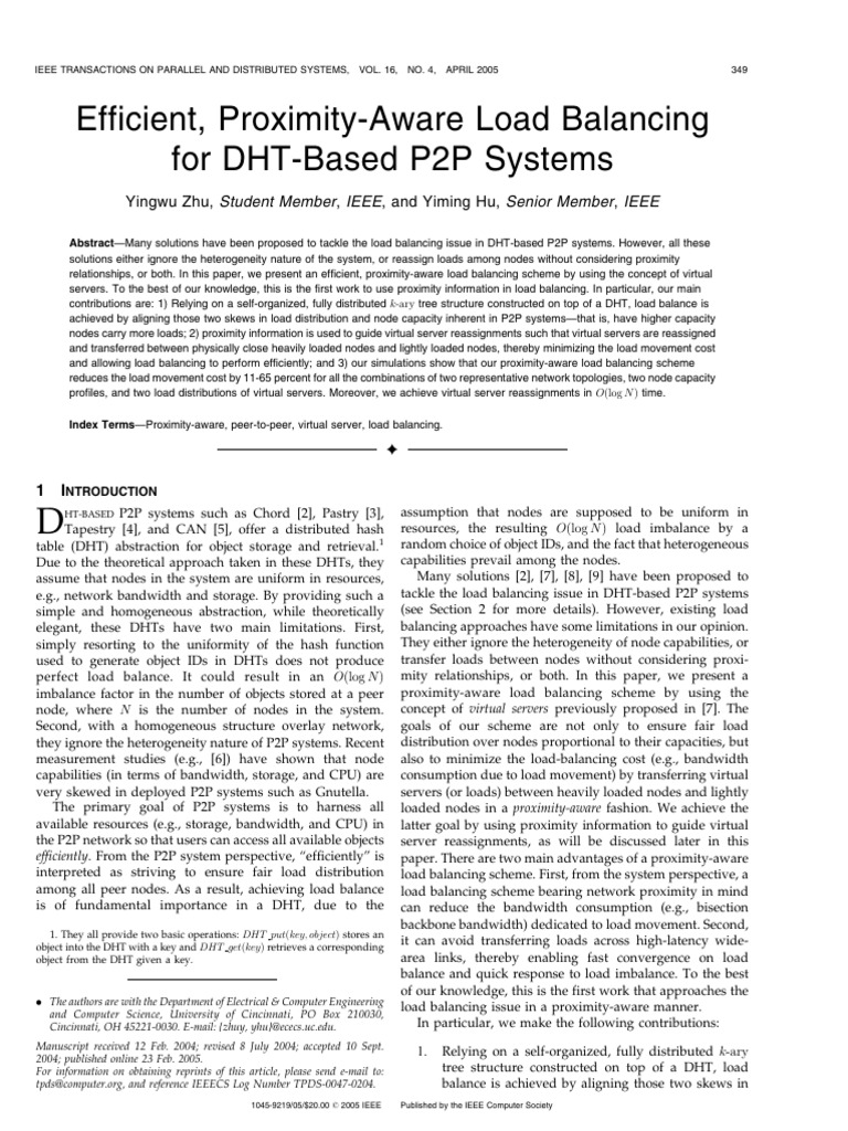 2005-Efficient, Proximity-Aware Load Balancing For DHT-Based P2P Systems | PDF