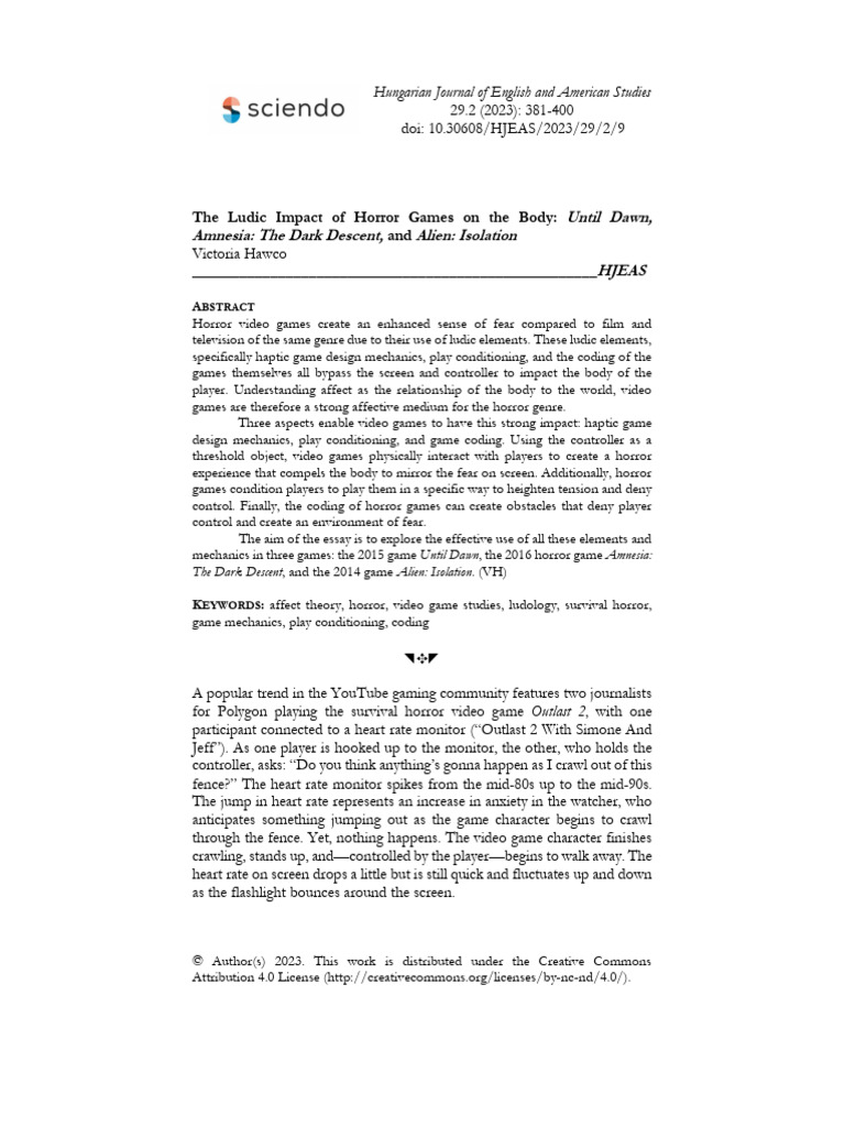 The Ludic Impact of Horror Games On The Body Until | PDF