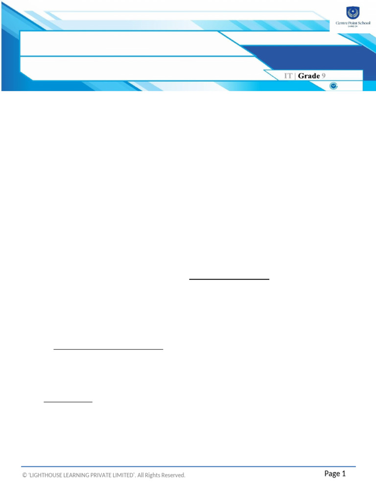 Class 9-Digital Documentation MCQ and QA | PDF