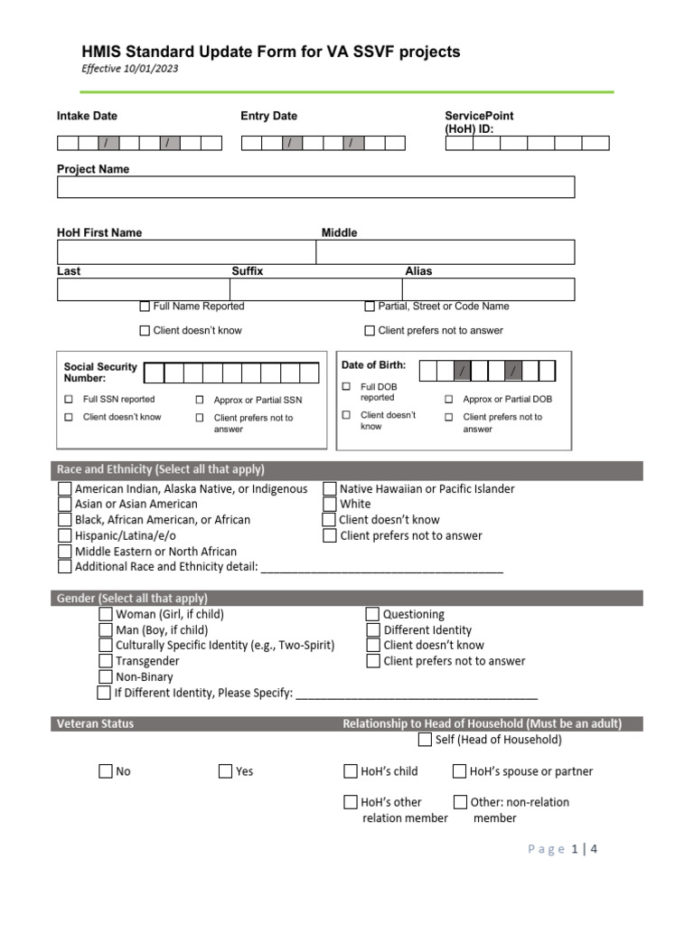 2024 VA SSVF Standard Update Form | PDF