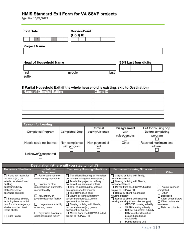 2024 VA SSVF Standard Exit Form | PDF