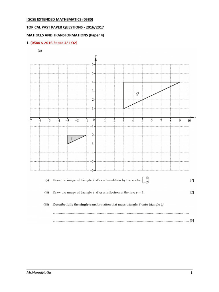 IGCSE Maths: Matrices & Transformations | PDF