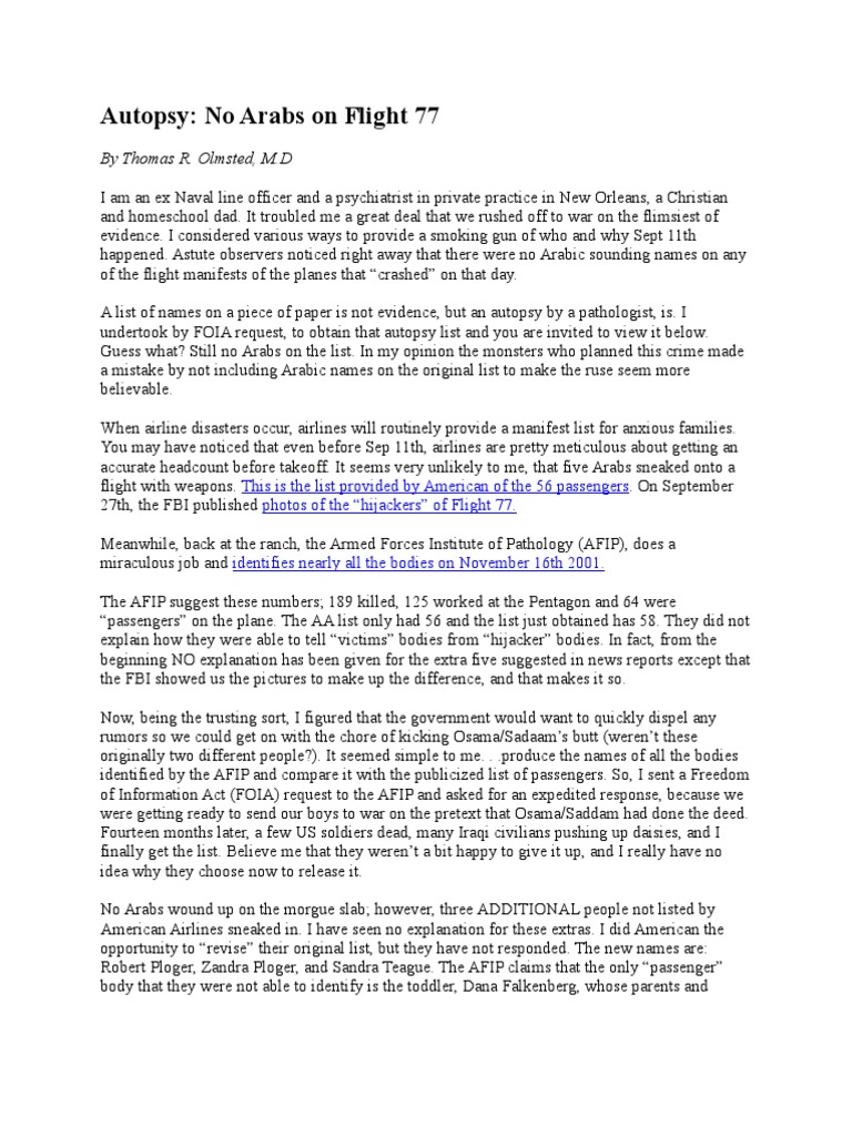 Official Autopsy Report - No Arabs On Flight 77 | Download Free PDF ...