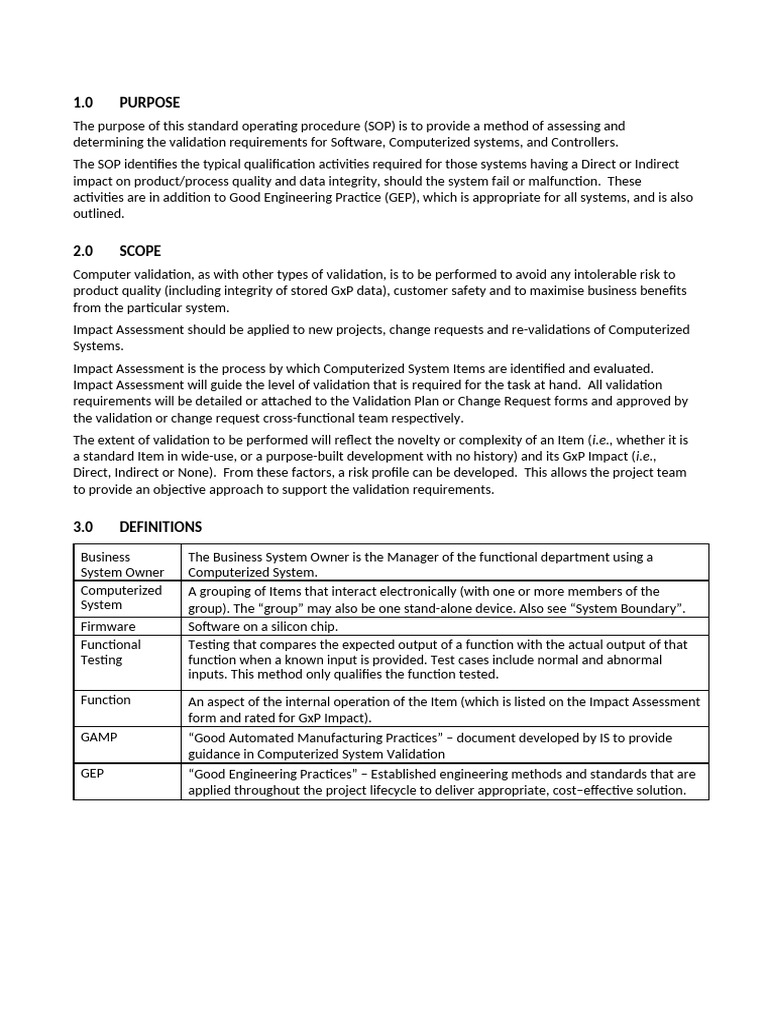 SOP-0067 Conducting GAMP 5 Software Impact Assessments - Mod | PDF